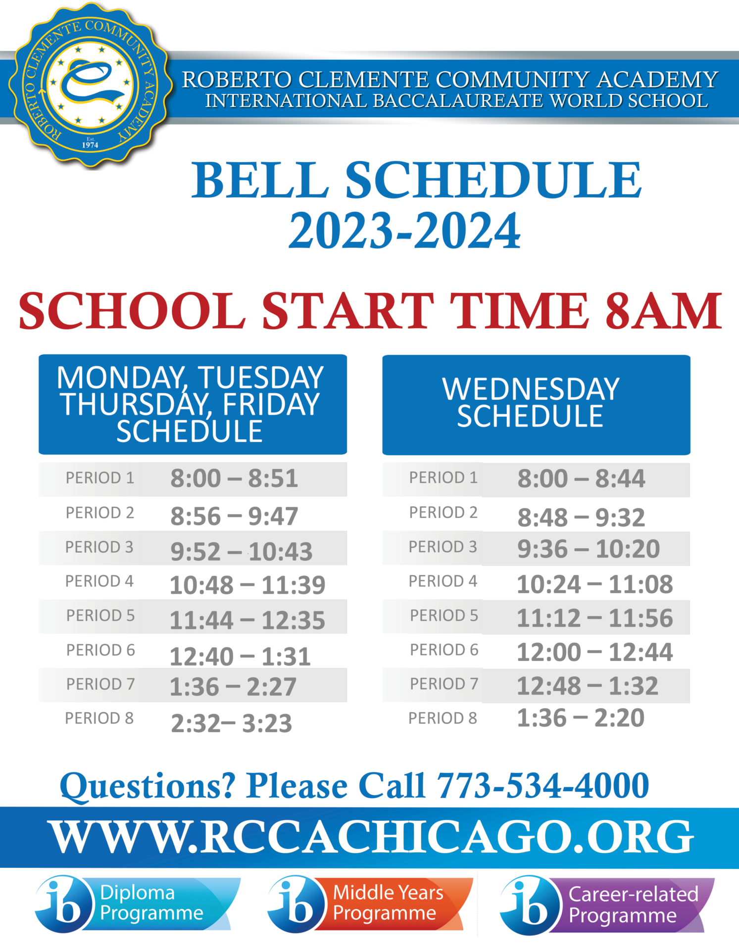 Student Bell Schedule - Roberto Clemente Community Academy